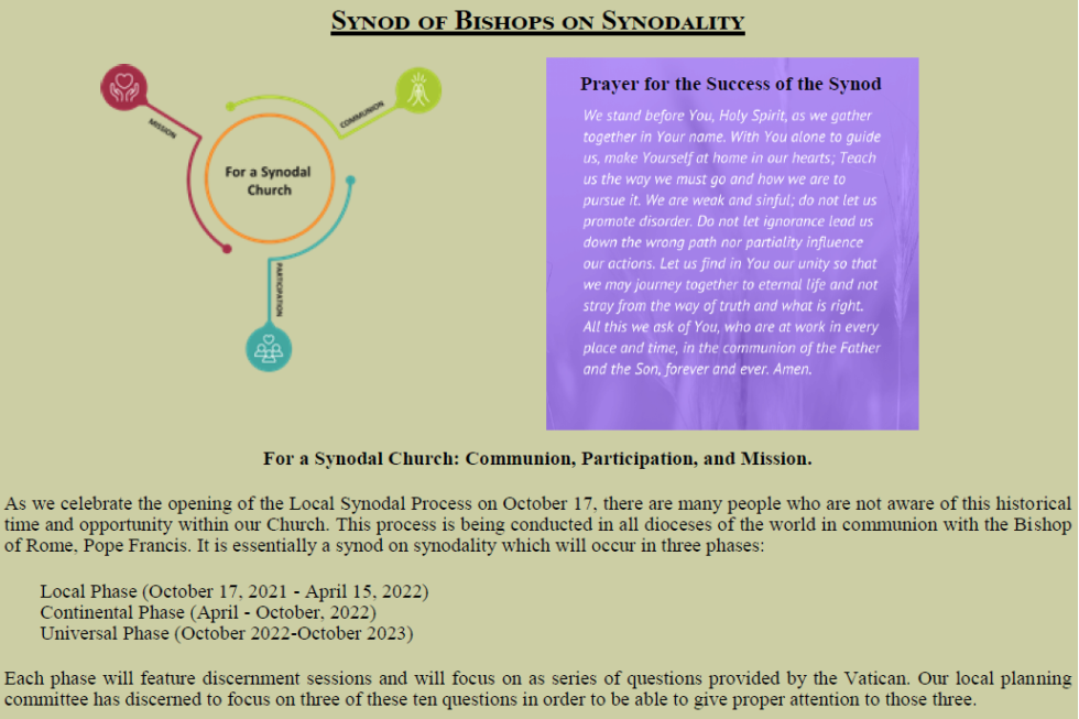 Synod On Synodality ⋆ Holy Spirit Catholic Church, Jacksonville, FL